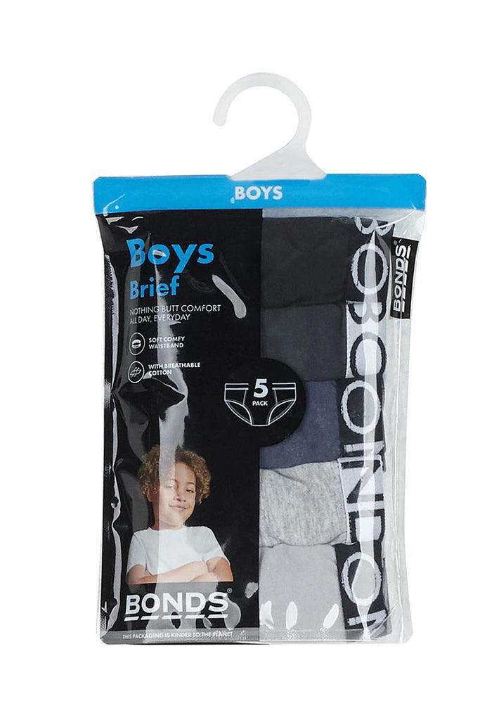 10x Bonds Boys Briefs Kids Comfy Cotton Undies Underwear Black Grey UW ...