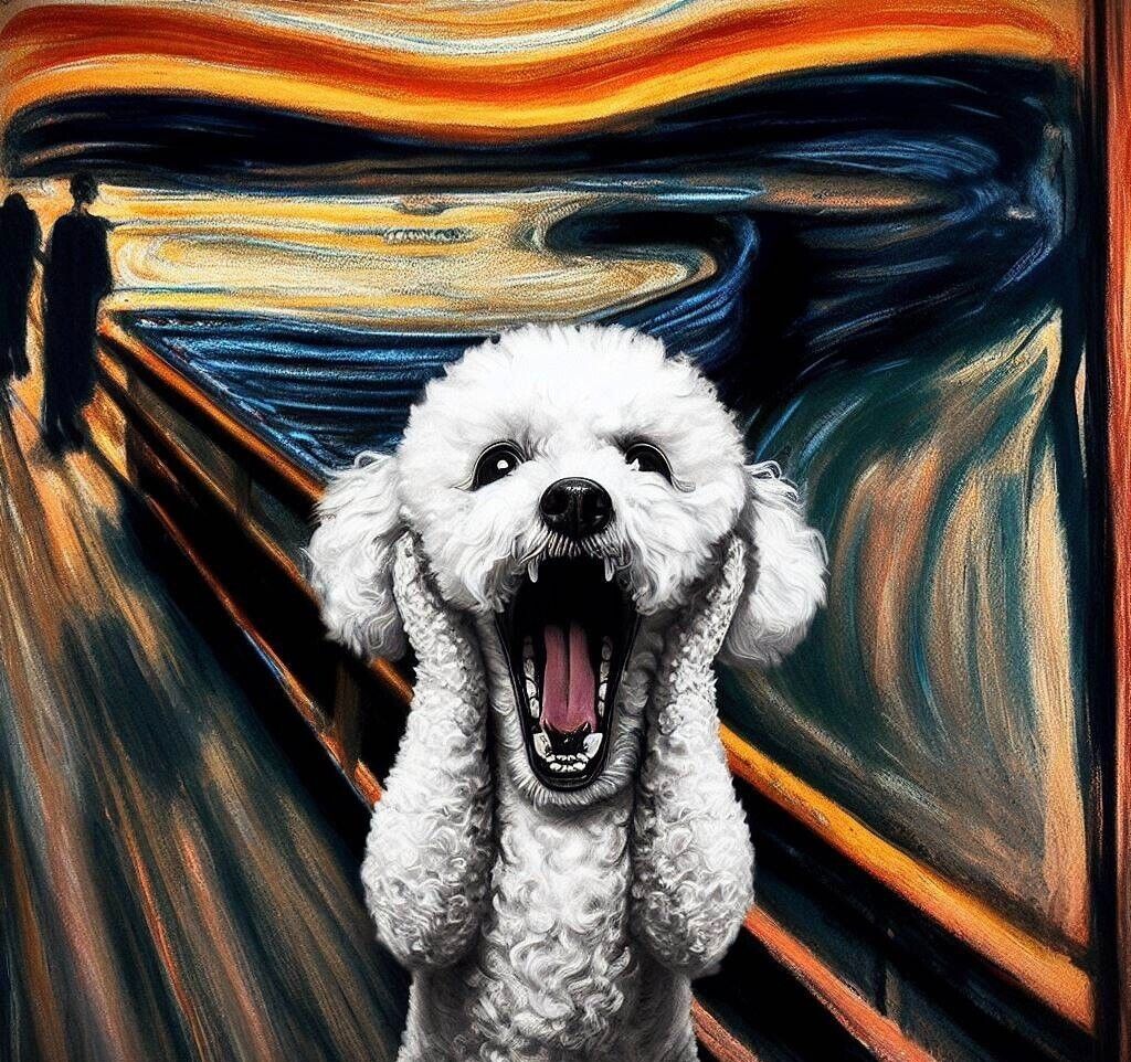 The Scream Skrik Edvard Munch Art Funny Dog Puppy Pet Mens White T Shi ...