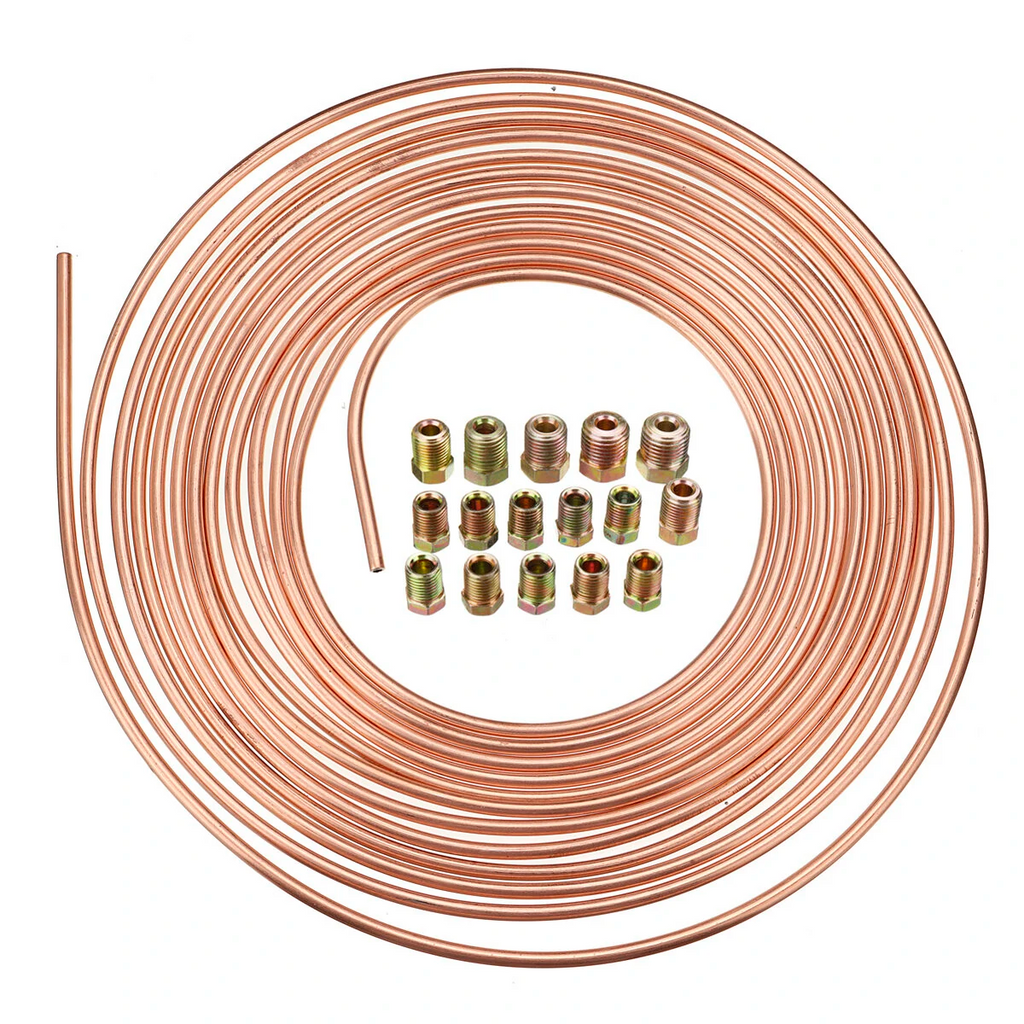 25Ft 3/16" OD Copper Nickel Brake Line Tube Tubing Kit with 15Pcs Nuts ...