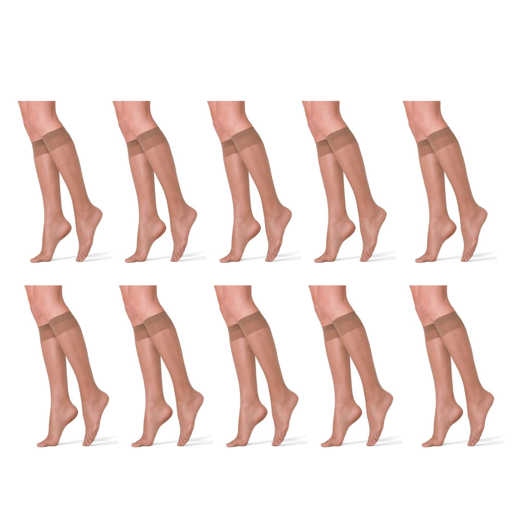 10x RazzaMatazz Sheer Knee-Hi High Women Pantyhose Socks Tan Brown H80 ...