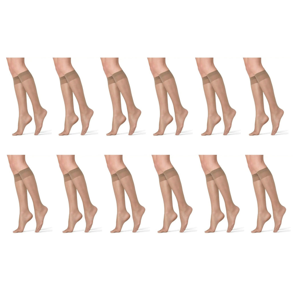 Razzamatazz 16 Pairs Sheer Knee-Hi 15 Denier Beige Natural Pantyhose H ...